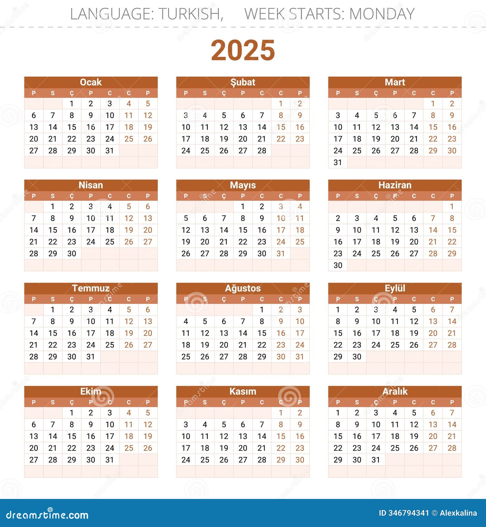 TURKISH Calendar For 2024. Printable, Editable Vector Illustration For ...