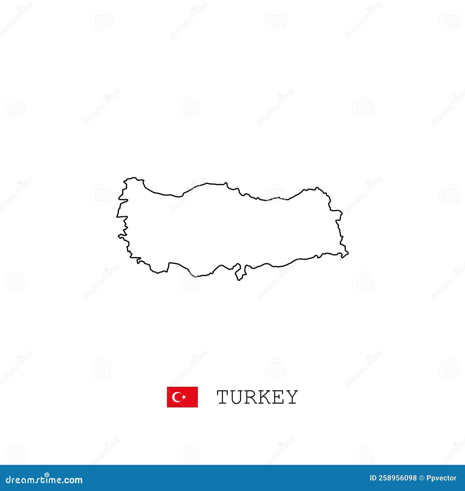 Turkey Vector Map Outline, Line, Linear. Turkey Black Map on White ...