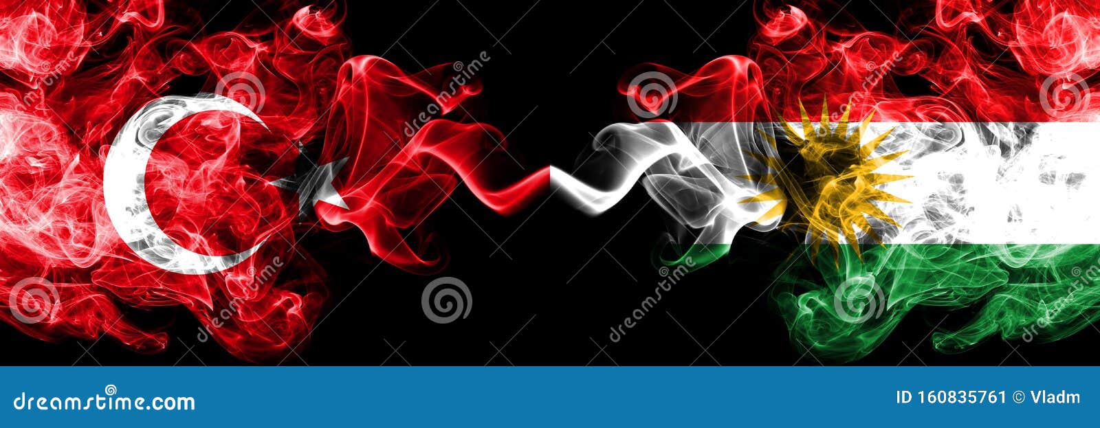 Turkey Vs Kurdistan, Kurdish Smoke Flags Placed Side by Side. Thick ...