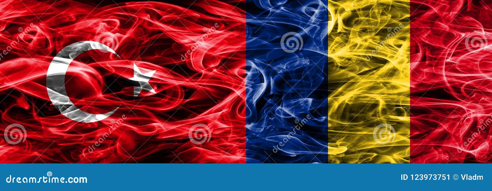 Turkey Vs Romania Smoke Flags Placed Side by Side. Turkish and Romania ...