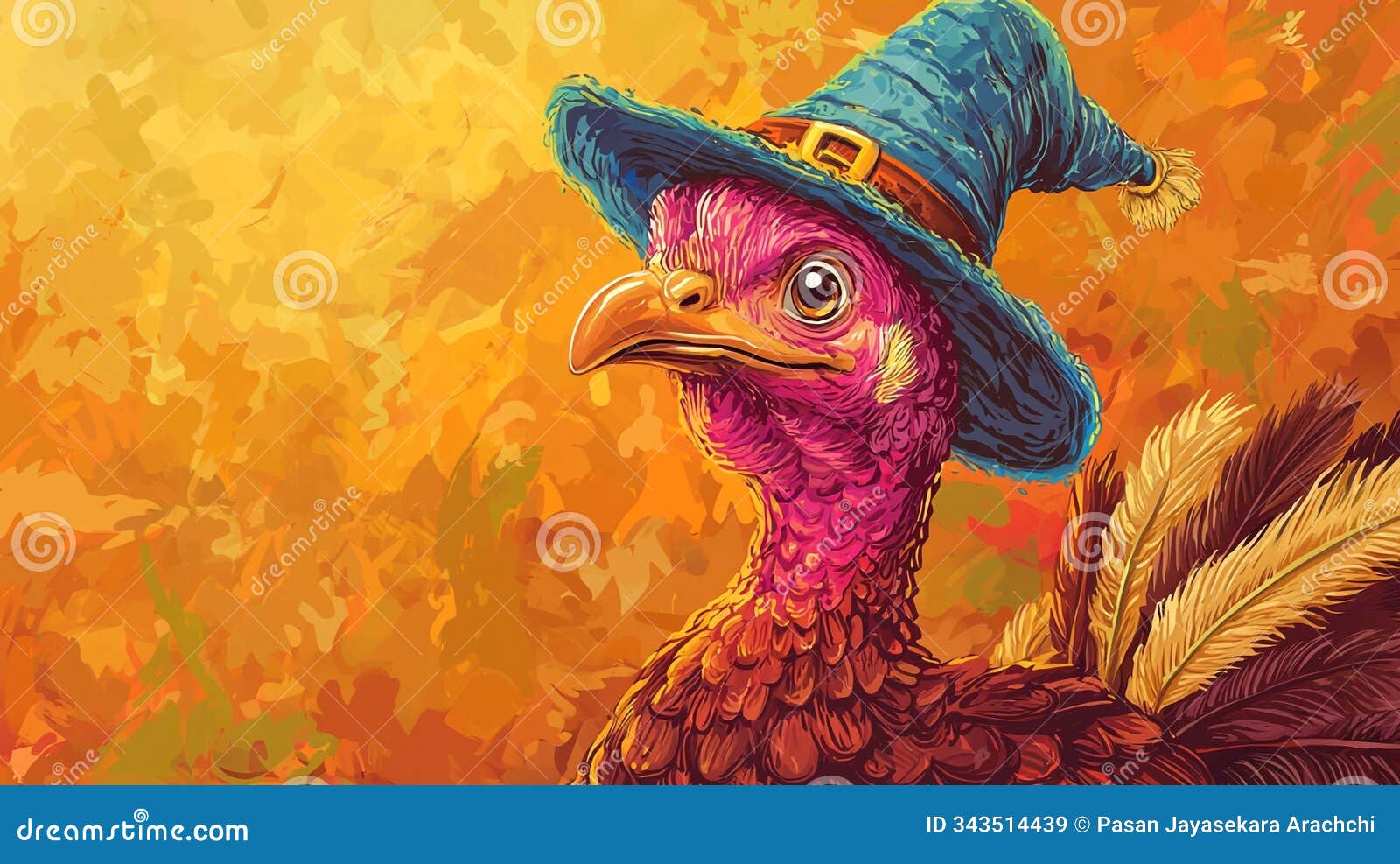 Turkey Wearing a Pilgrim Hat Smiling in a Bright and Playful Scene ...