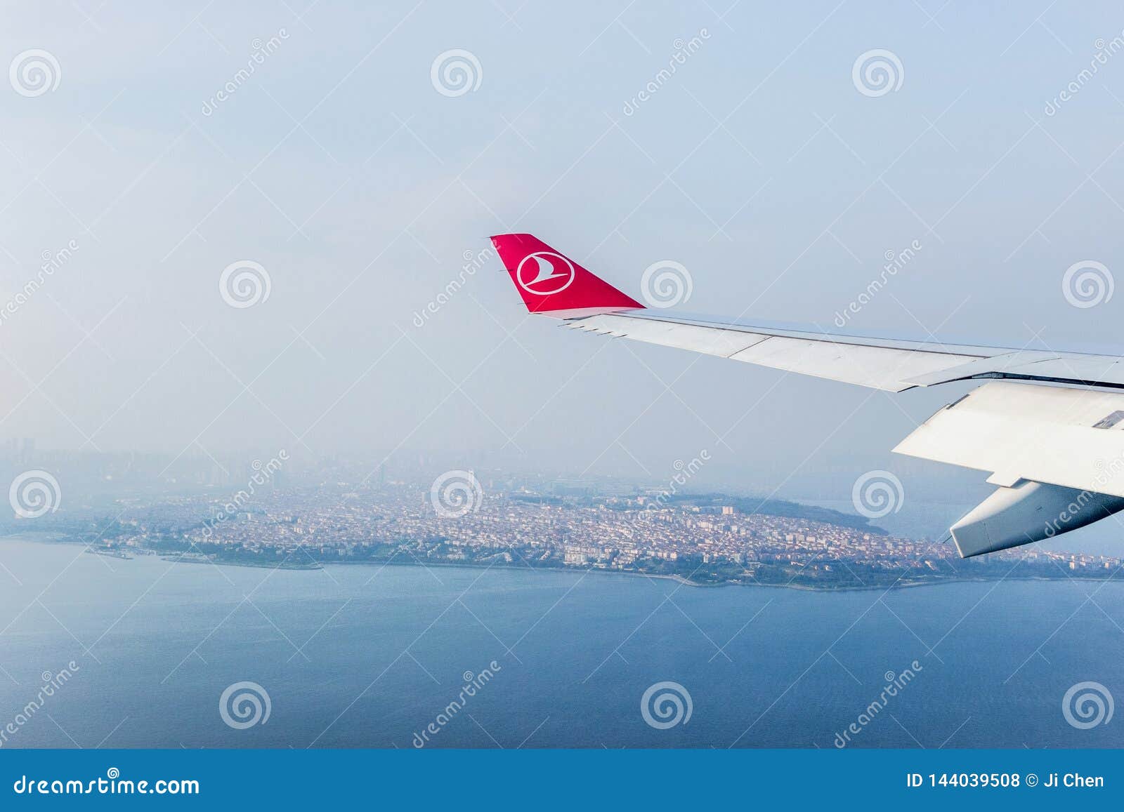 Turkish Airplane Wing in Blue Sky Editorial Stock Photo - Image of ...