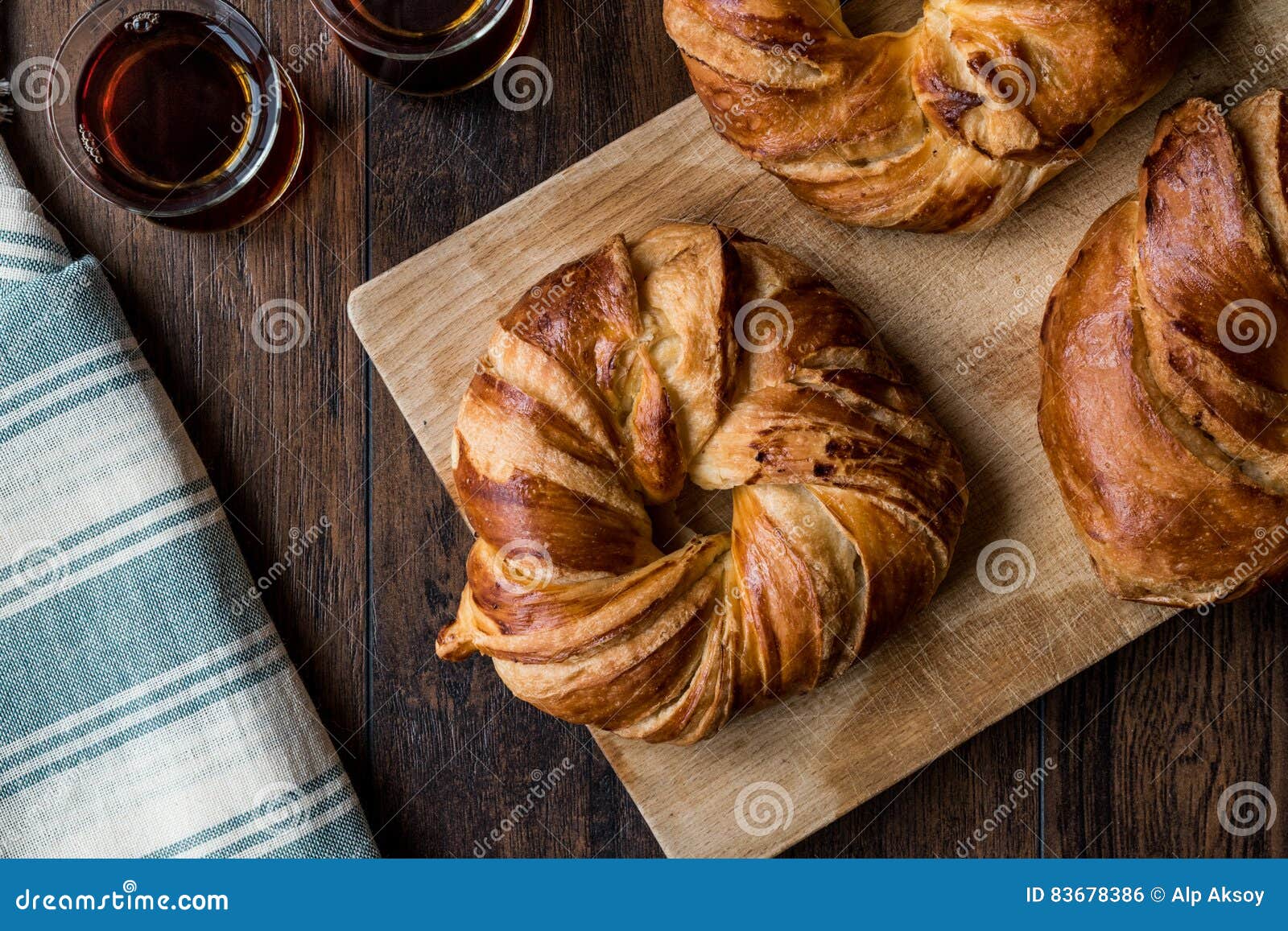 Turkish Bagel Acma / Croissant with Tea Stock Photo - Image of ...