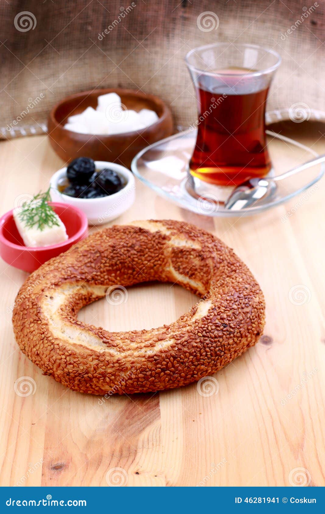 Turkish Bagel Simit Sandwich With Cheese, Tomato And Cucumber. Stock ...