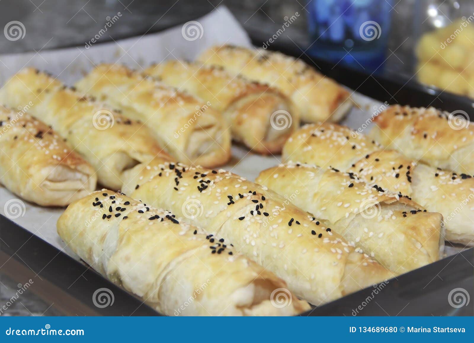 Turkish Baked Cakes with White Sesame and Black Cumin on Baking Paper ...