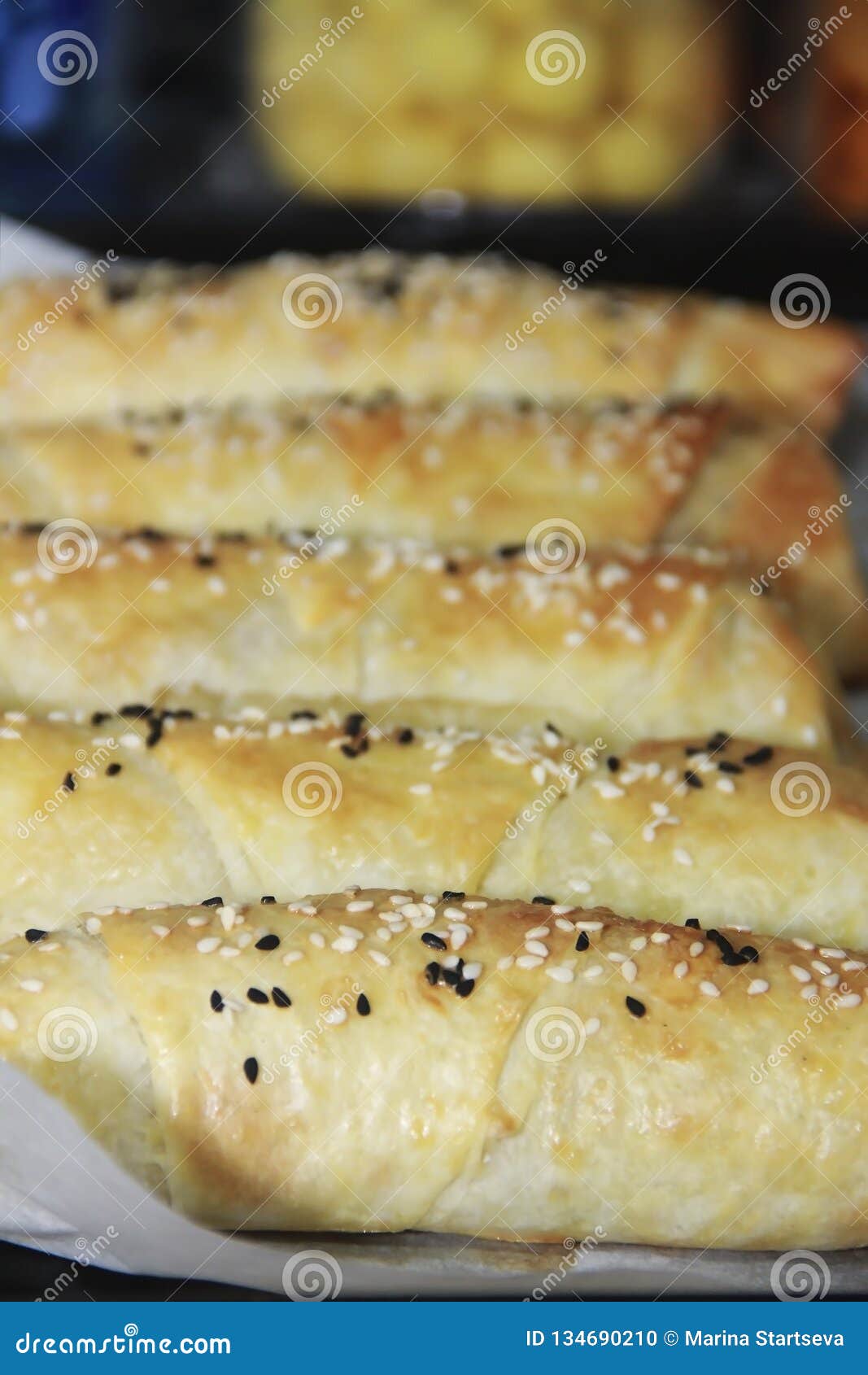 Turkish Baked Cakes with White Sesame and Black Cumin on Baking Paper ...