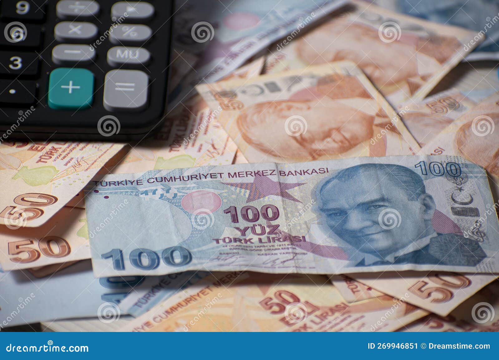 Turkish Banknotes on Table with Calculator Stock Image - Image of bills ...