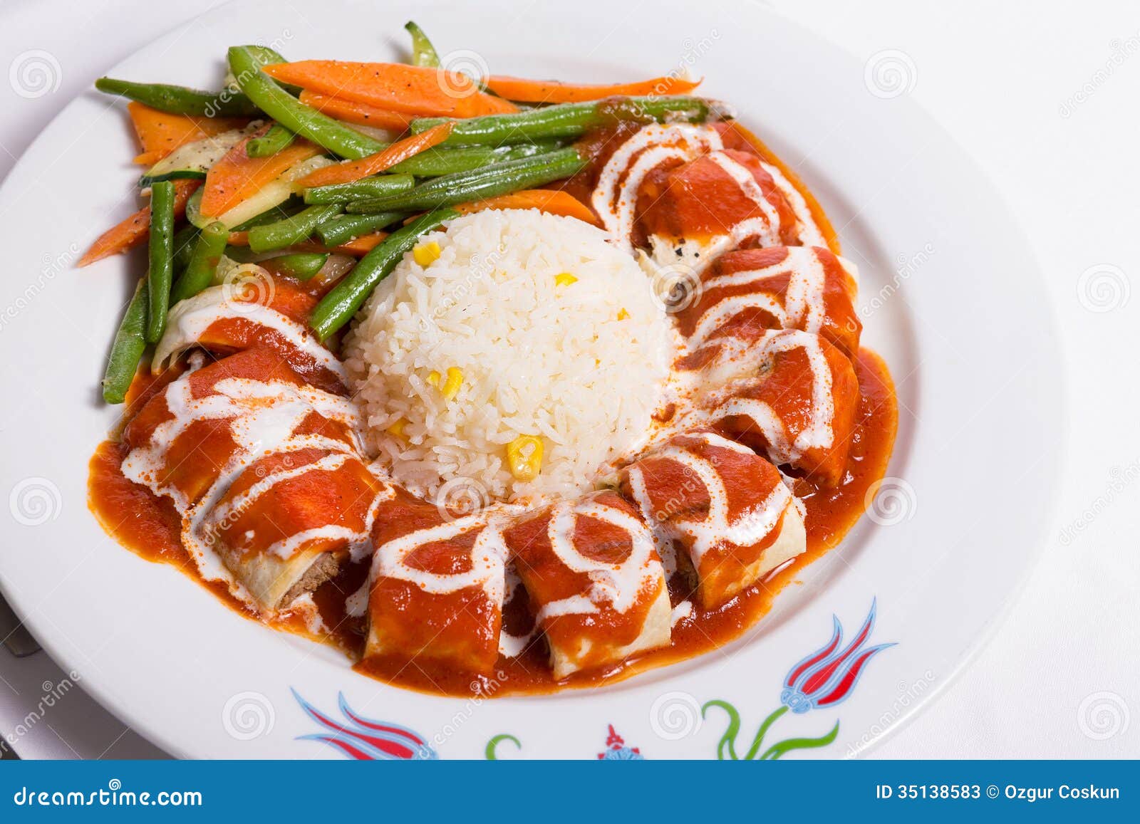 Turkish Beyti Kebap Garnished with Vegetables Stock Image - Image of ...