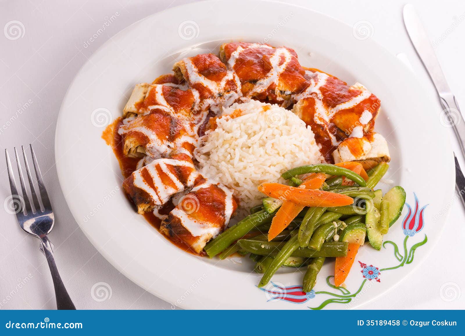 Turkish Beyti Kebap Garnished with Vegetables Stock Photo - Image of ...