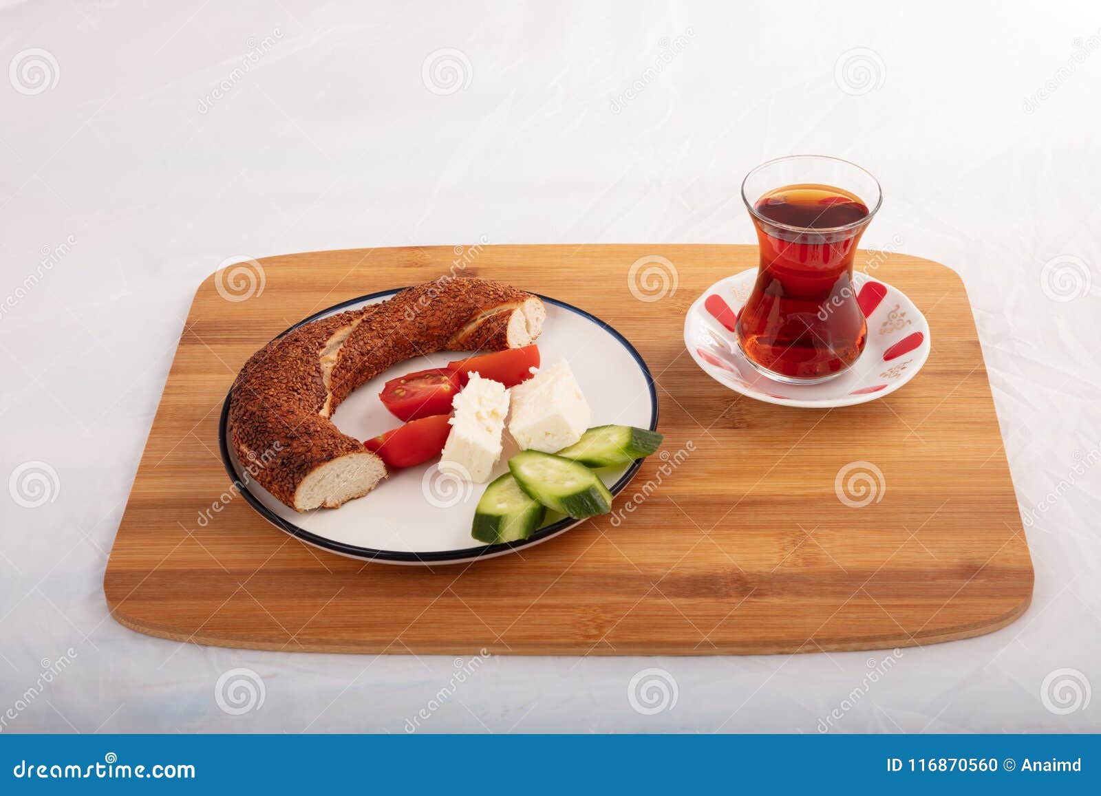 Turkish Breakfast with Simit and Tea Stock Photo - Image of sesame ...