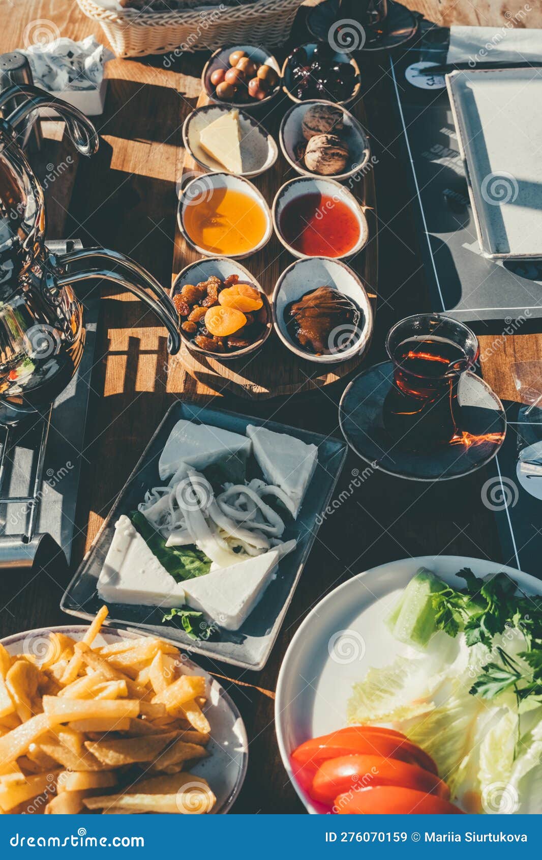 Turkish Breakfast Table. Rich Breakfast Served on the Terrace on Sunny ...