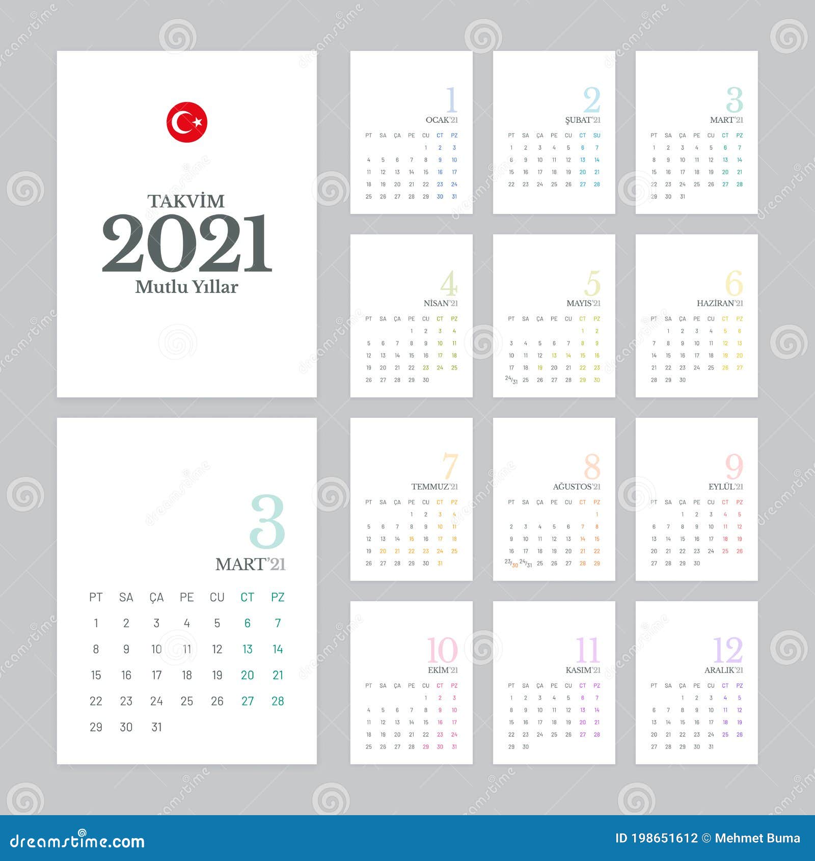 Turkish Calendar 2021 Vector Design Stock Vector - Illustration of ...