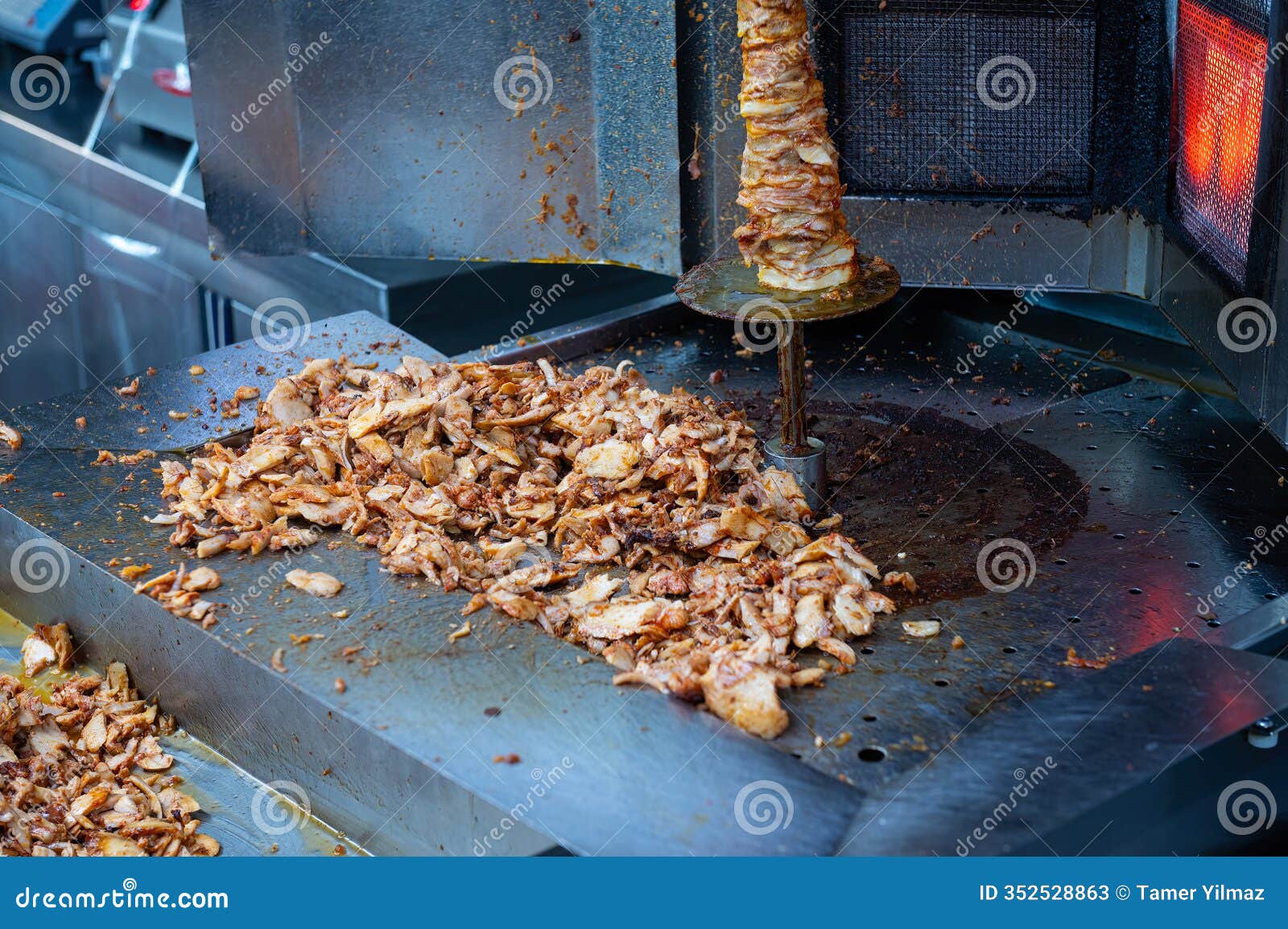 Turkish Chicken Doner Kebab Cooked on an Iron Bar Stock Image - Image ...