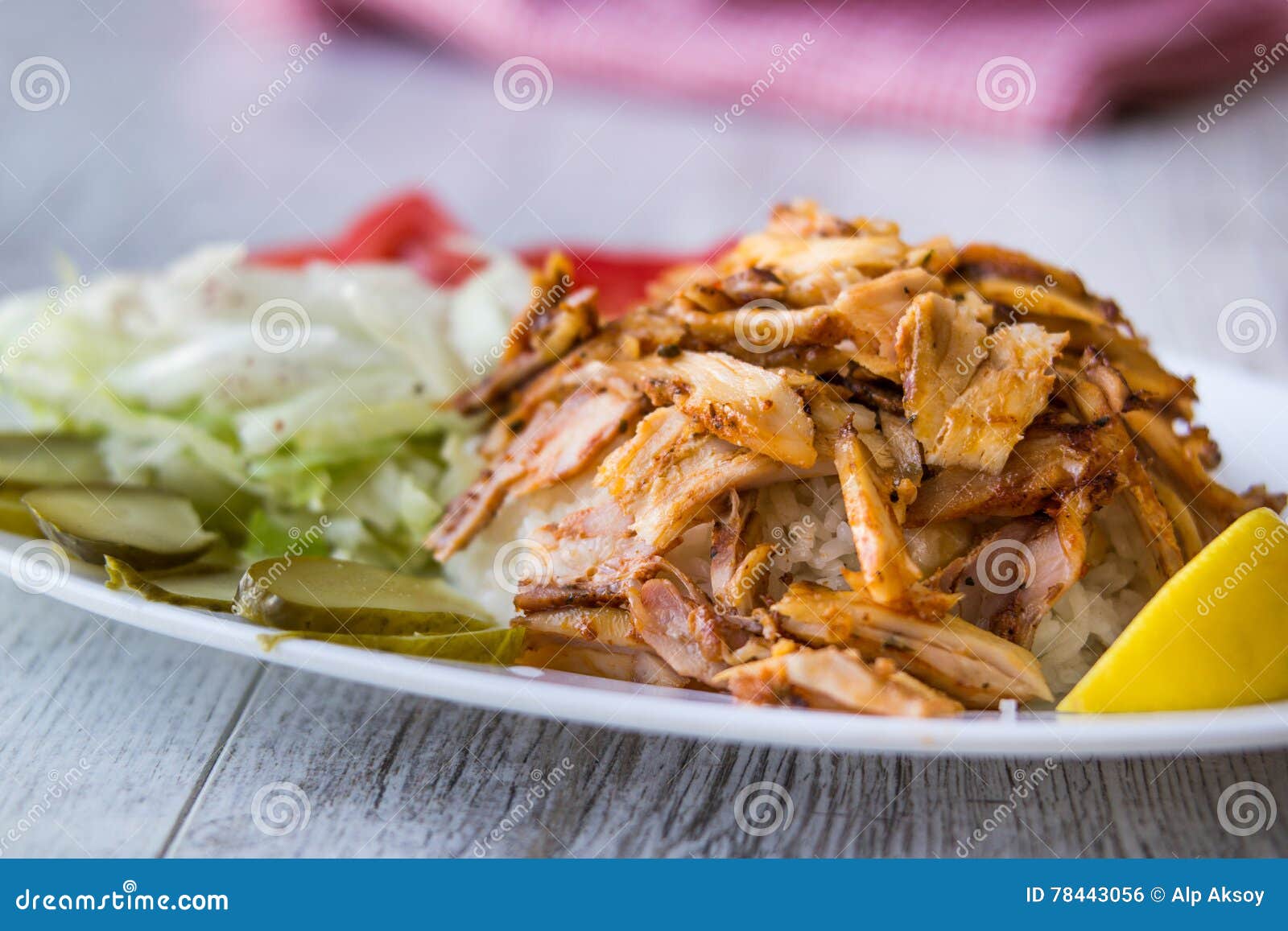 Turkish Chicken Doner Kebab with Rice Stock Photo - Image of lunch ...