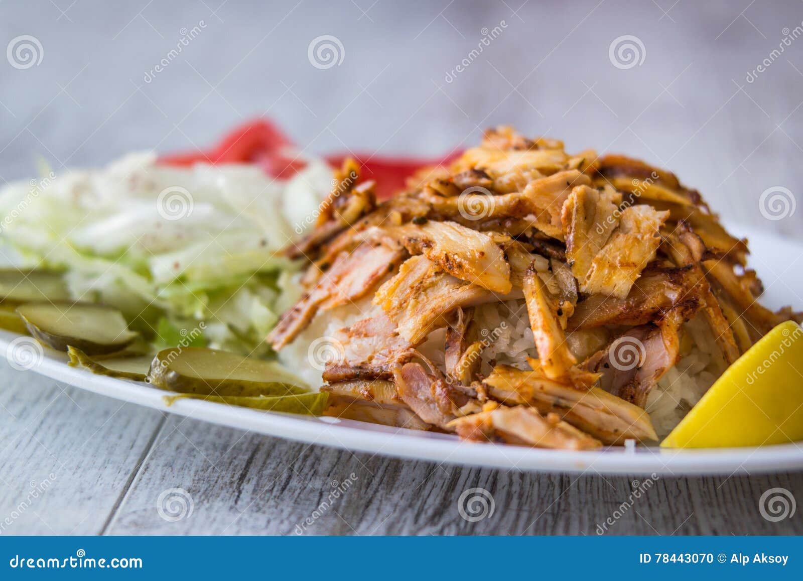 Turkish Chicken Doner Kebab with Rice Stock Photo - Image of greek ...