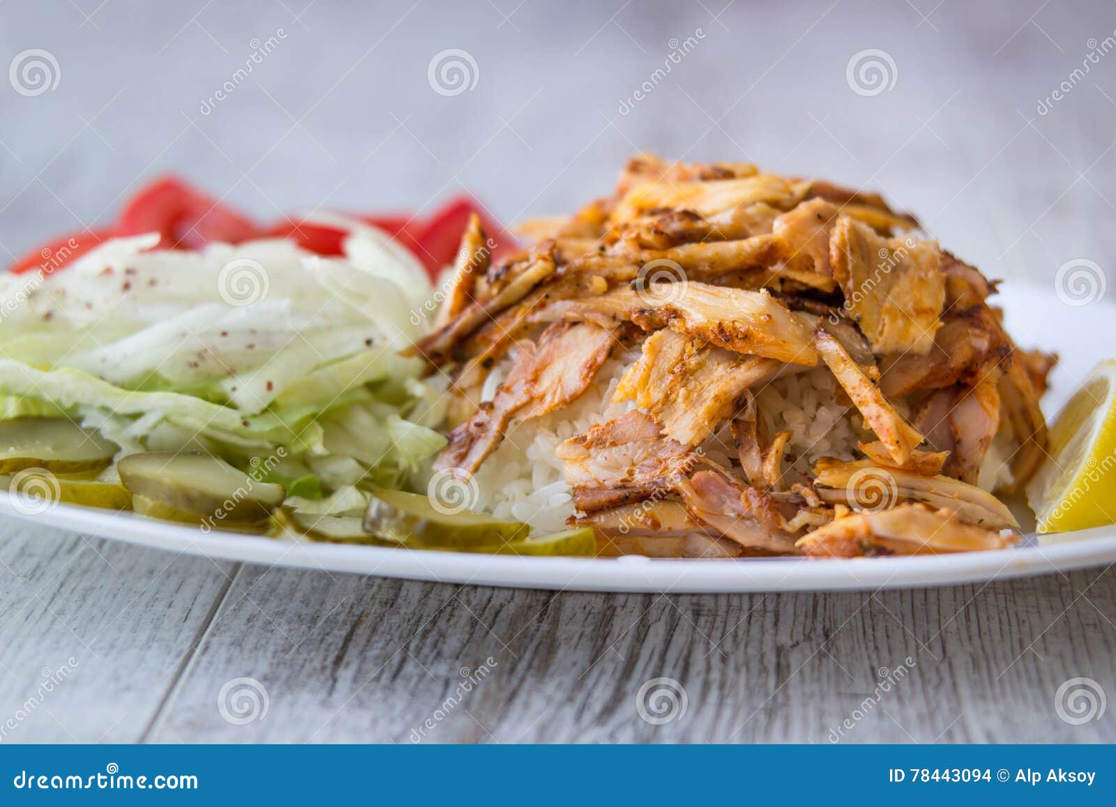 Turkish Chicken Doner Kebab with Rice Stock Photo - Image of bread ...