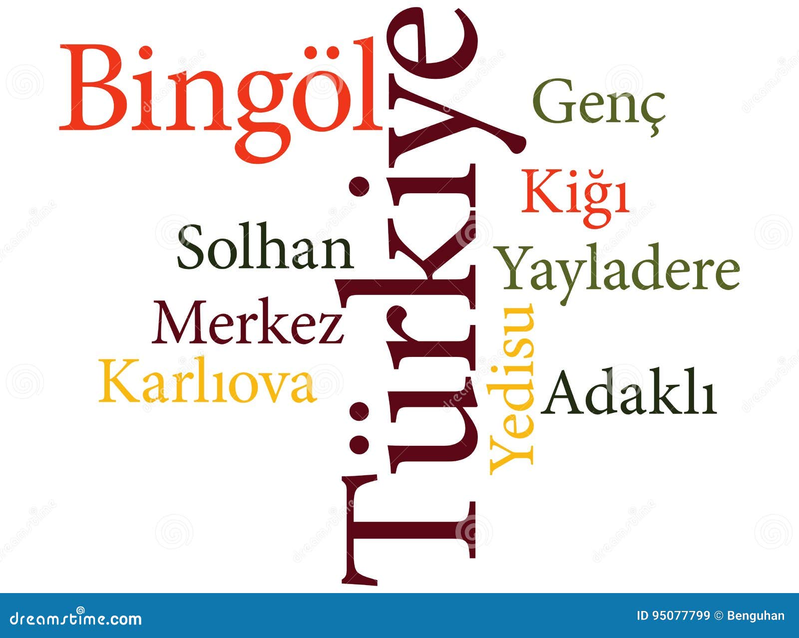 Turkish City Bingol Subdivisions in Word Clouds Stock Vector ...