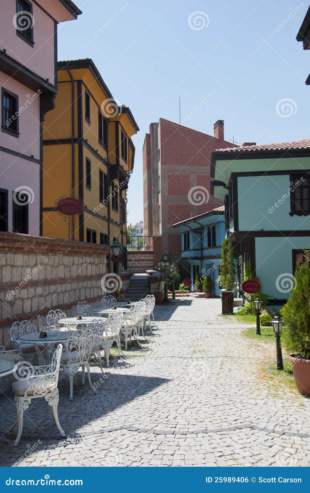 Turkish City Street with Cafe Tables Stock Photo - Image of landscape ...