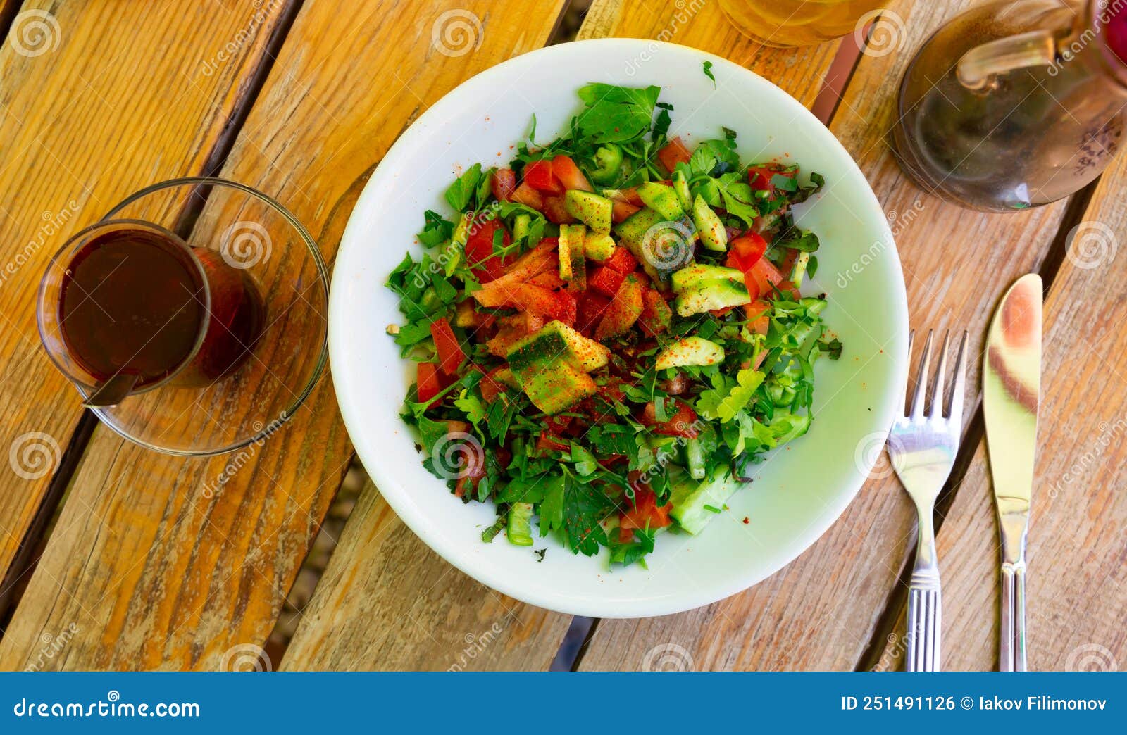 Turkish Coban Salata or Shepherds Salad in Bowl Stock Photo - Image of ...