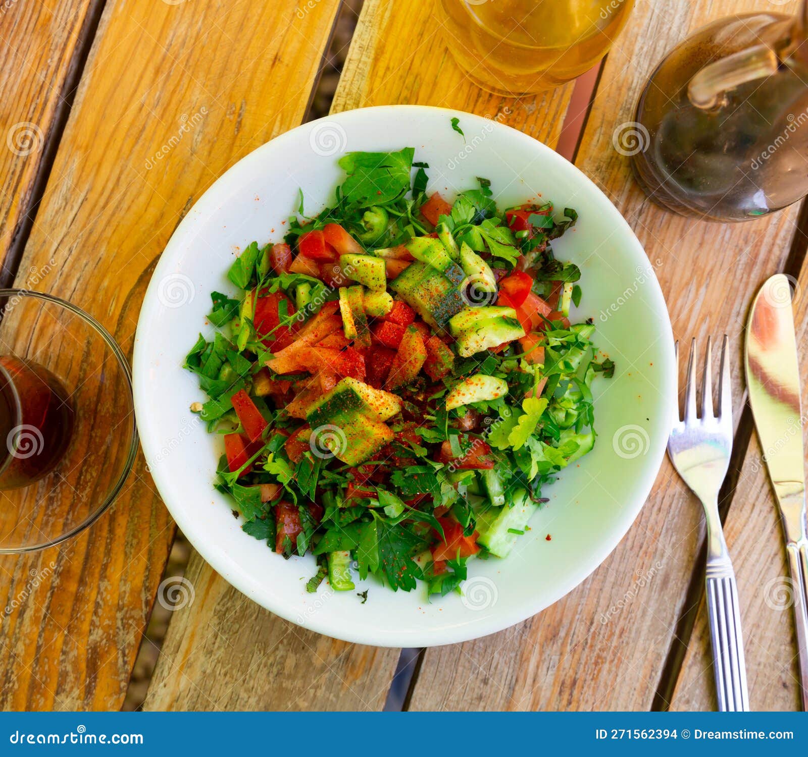 Turkish Coban Salata or Shepherds Salad in Bowl Stock Photo - Image of ...