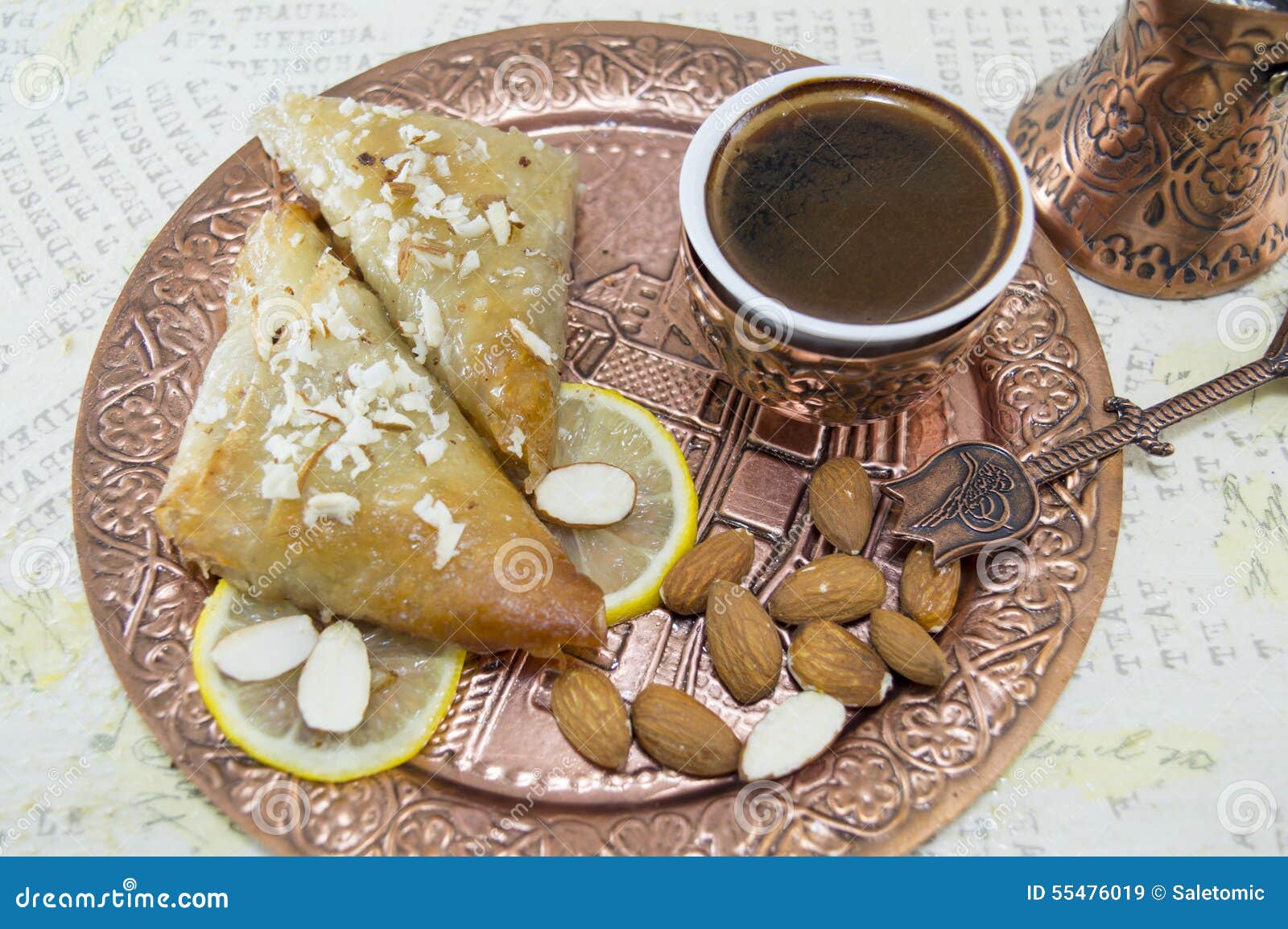 Turkish Coffee, Baklava and Almonds Stock Image - Image of gourmet ...