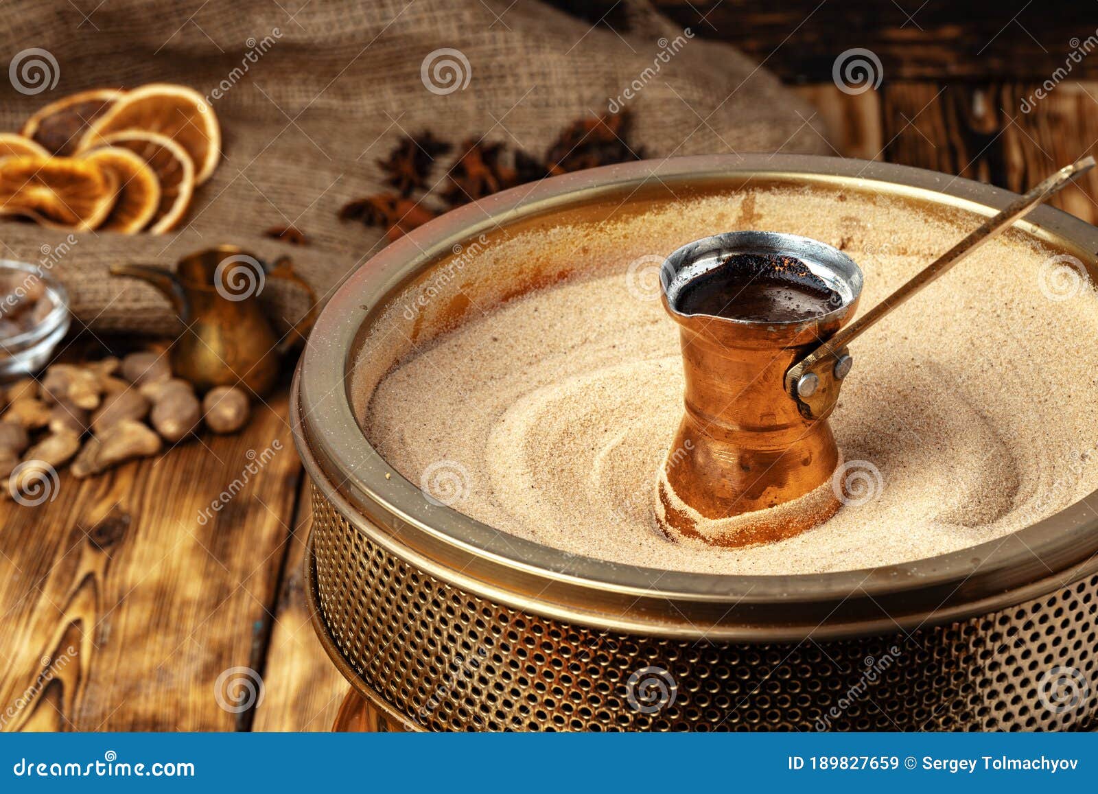 Turkish Coffee in Cezve on the Sand Stock Image - Image of black ...