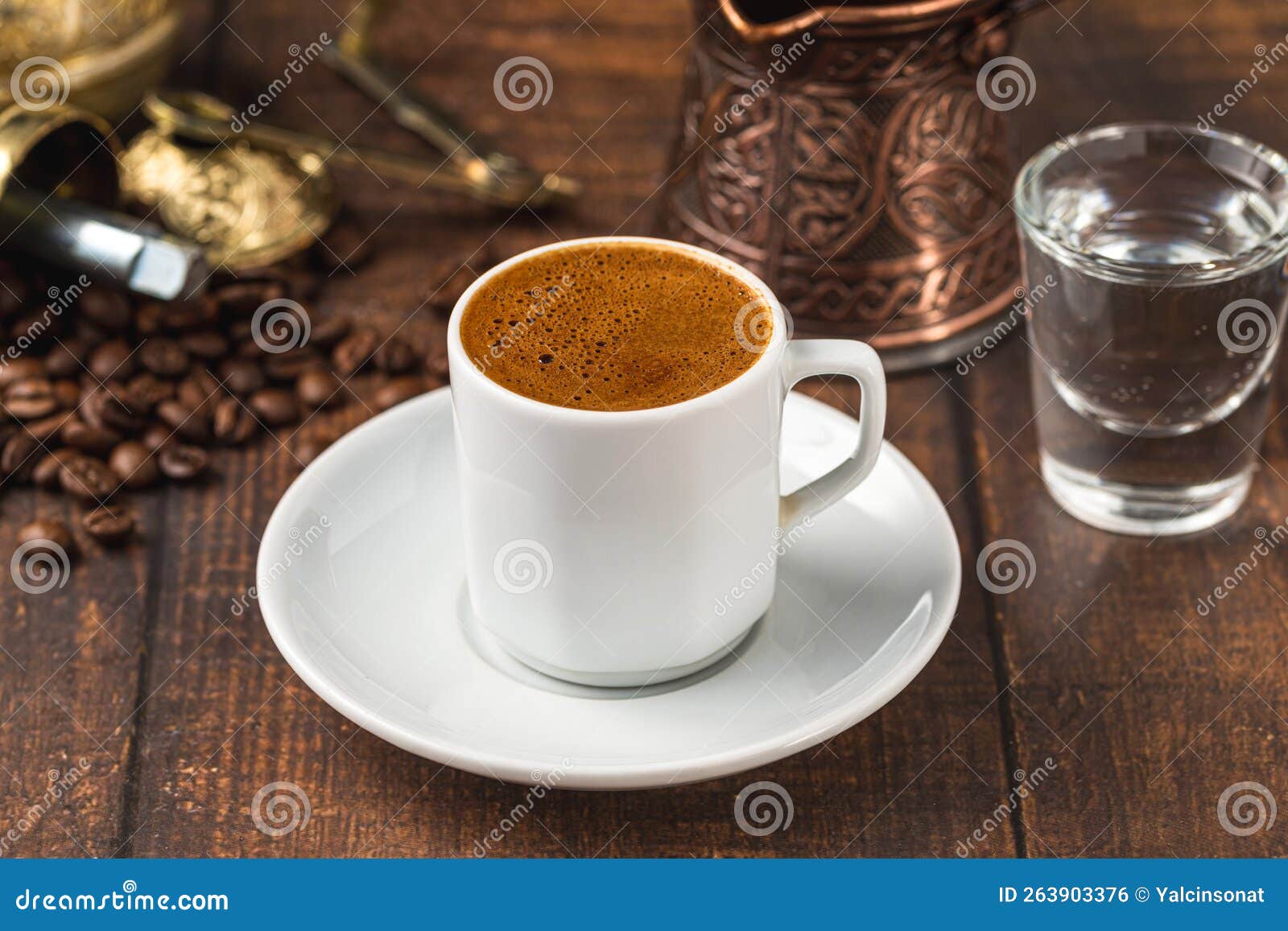 Turkish Coffee in Classic Coffee Cup with Water and Turkish Delight on ...