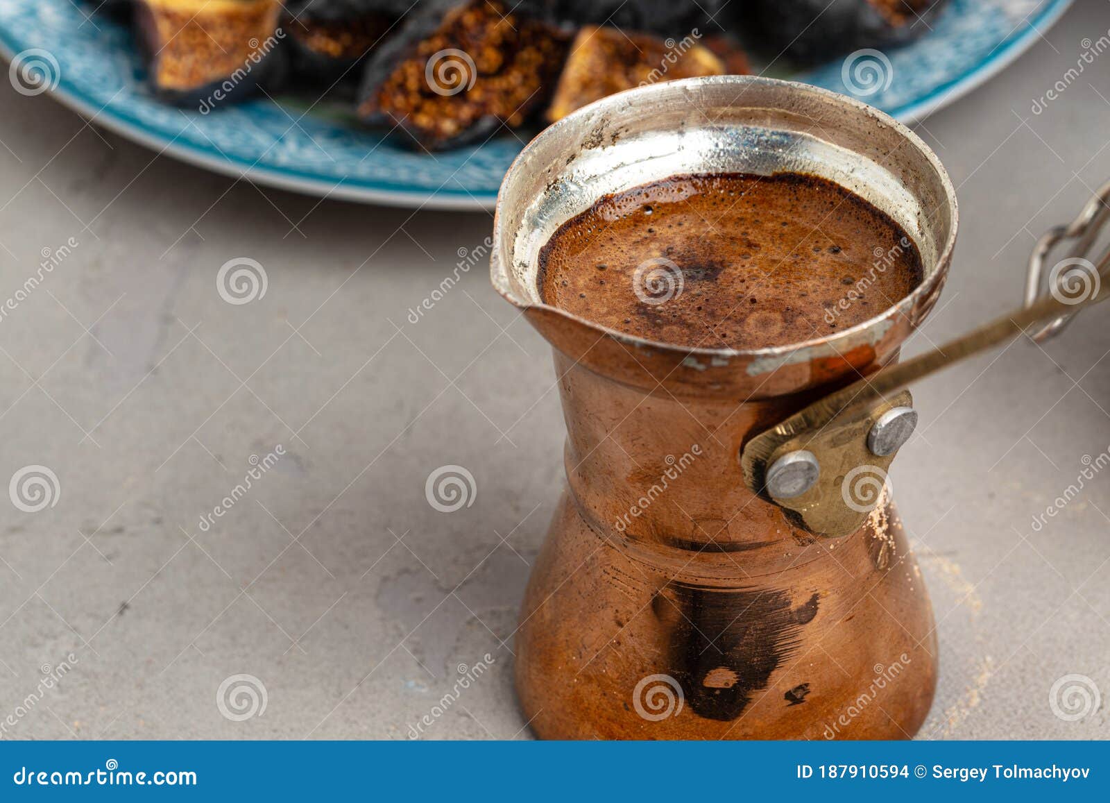 Turkish Coffee with Foam in Copper Turk Stock Photo - Image of black ...