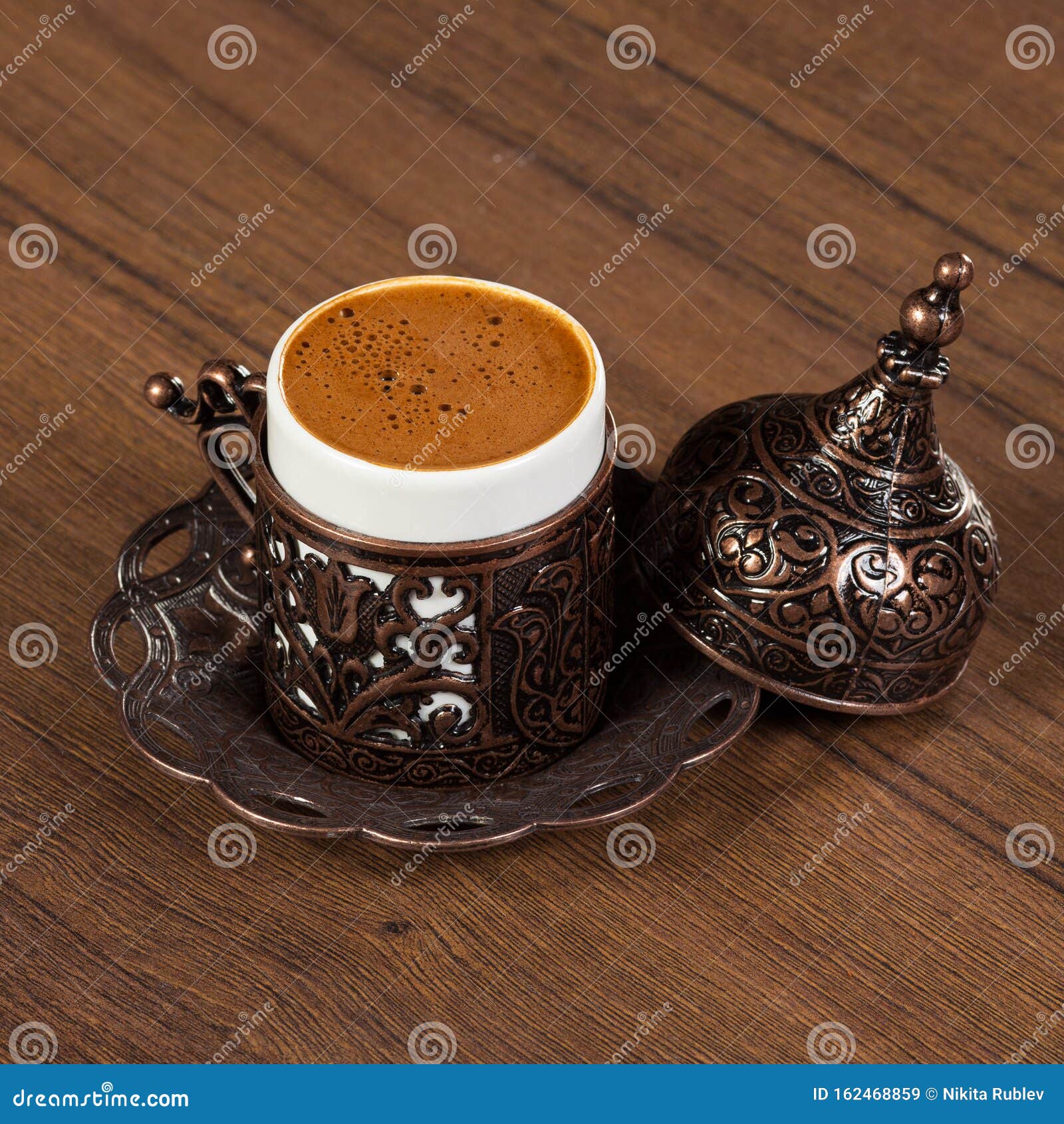 Turkish Coffee and in Traditional Embossed Metal Tray and Cup Stock ...