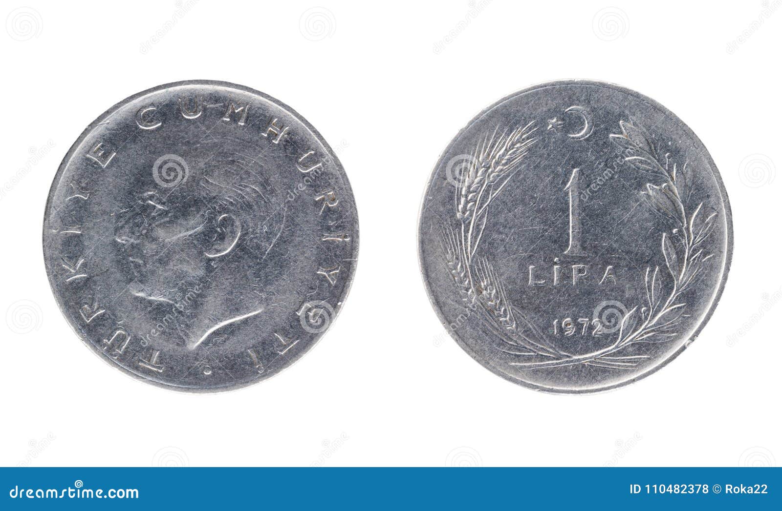 Turkish Coin With A Denomination Of One Lira (back Side) And Stopwatch ...