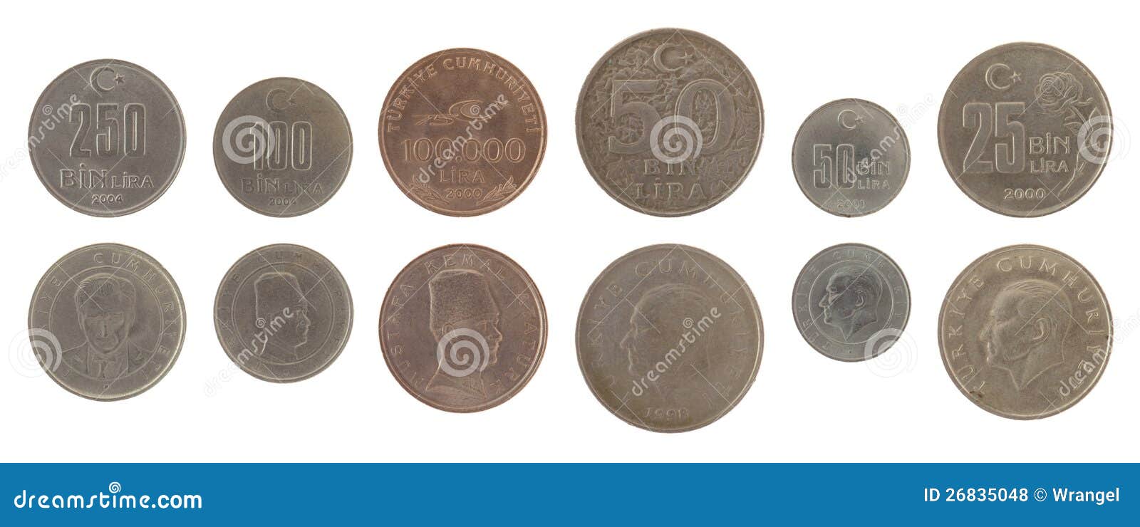 Turkish Coins Isolated on White Stock Photo - Image of kemal ...