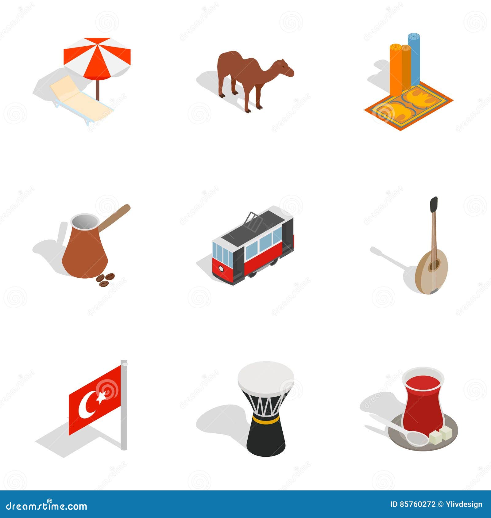 Turkish Cultural Icons Set, Isometric 3d Style Stock Vector ...