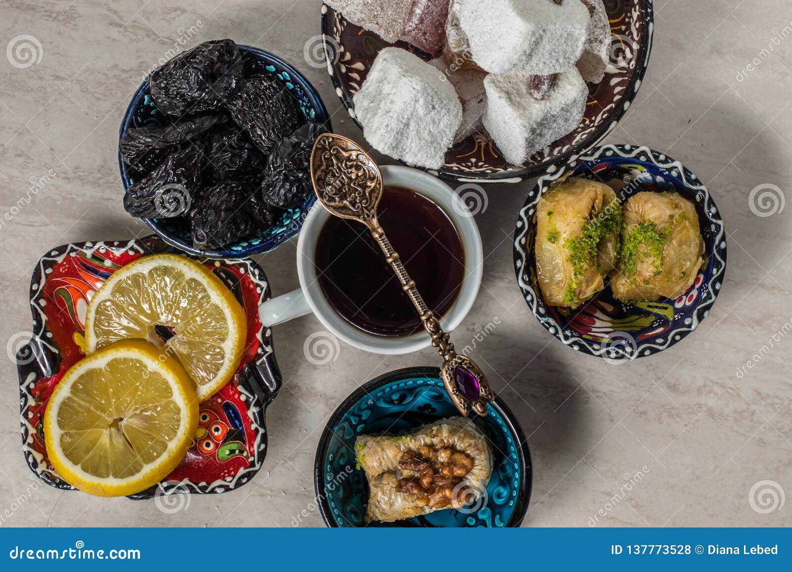 Turkish Delight Baklava and Tea Stock Photo - Image of landscape, color ...