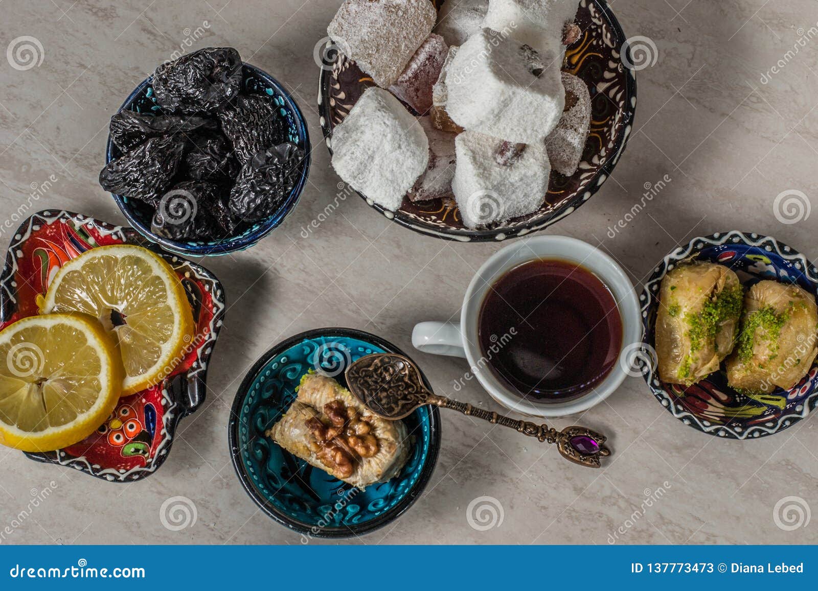 Turkish Delight Baklava and Tea Stock Image - Image of blossom, dishes ...