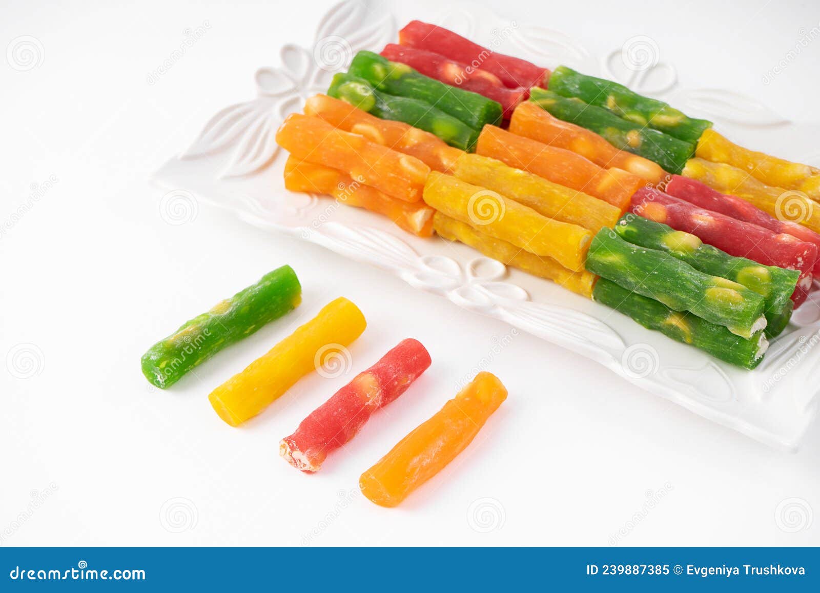 Turkish Delight in the Form of Sticks on a Plate. Assorted Multi ...