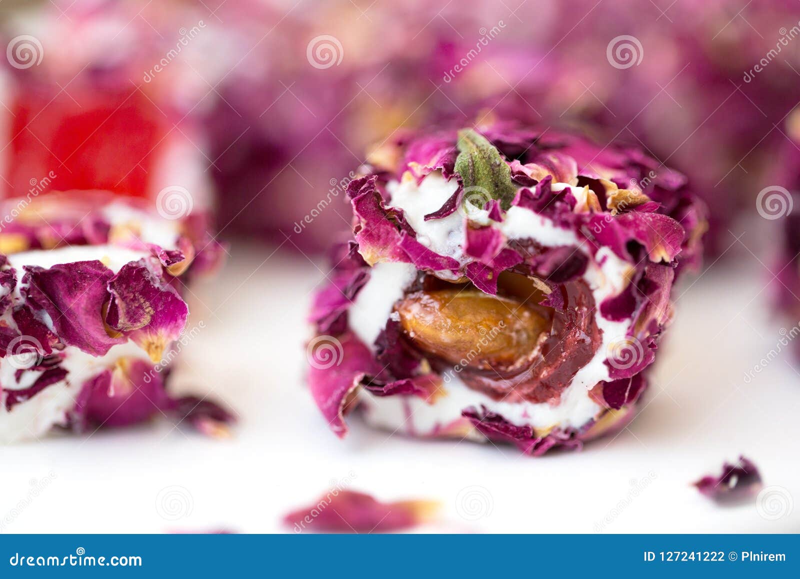 Turkish Delight with Rose, Lokum Stock Photo - Image of delight, leaf ...