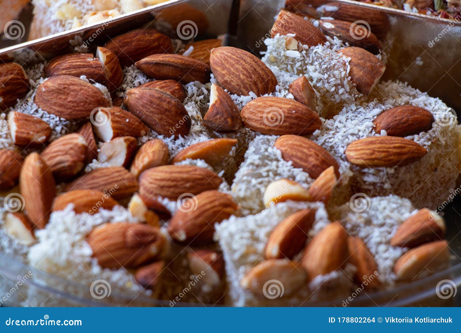 Turkish Delight Sweets Stand on the Table Close-up Stock Photo - Image ...