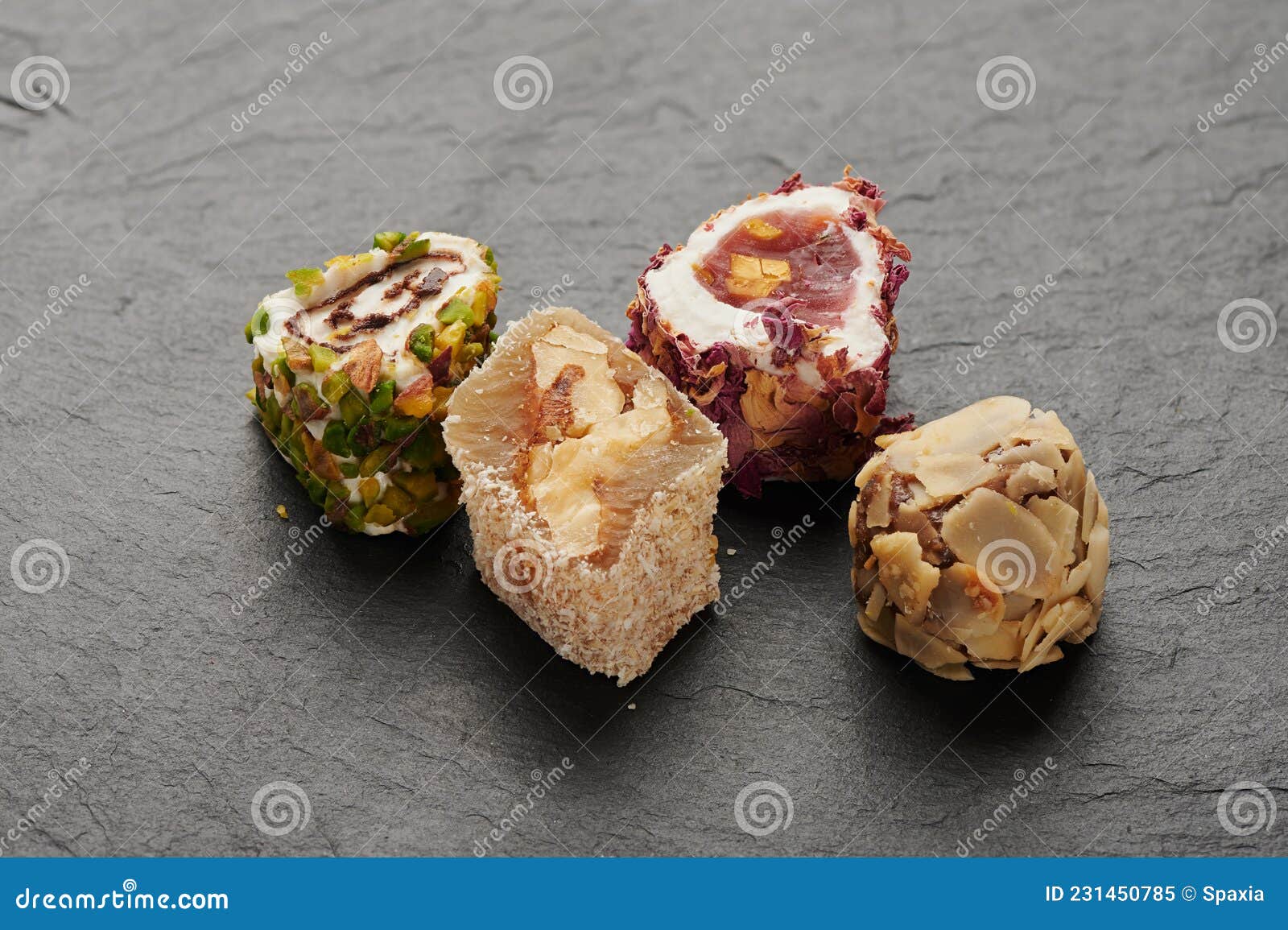 Turkish Delight Sweets on a Stone Slate Board Stock Image - Image of ...