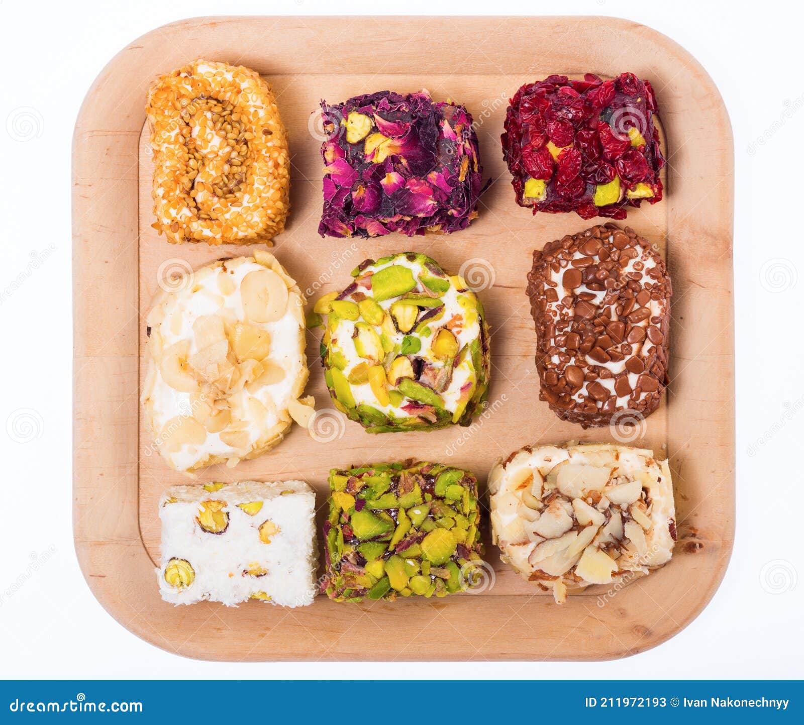 Turkish Delight Sweets on a Wooden Stand Stock Image - Image of sugar ...