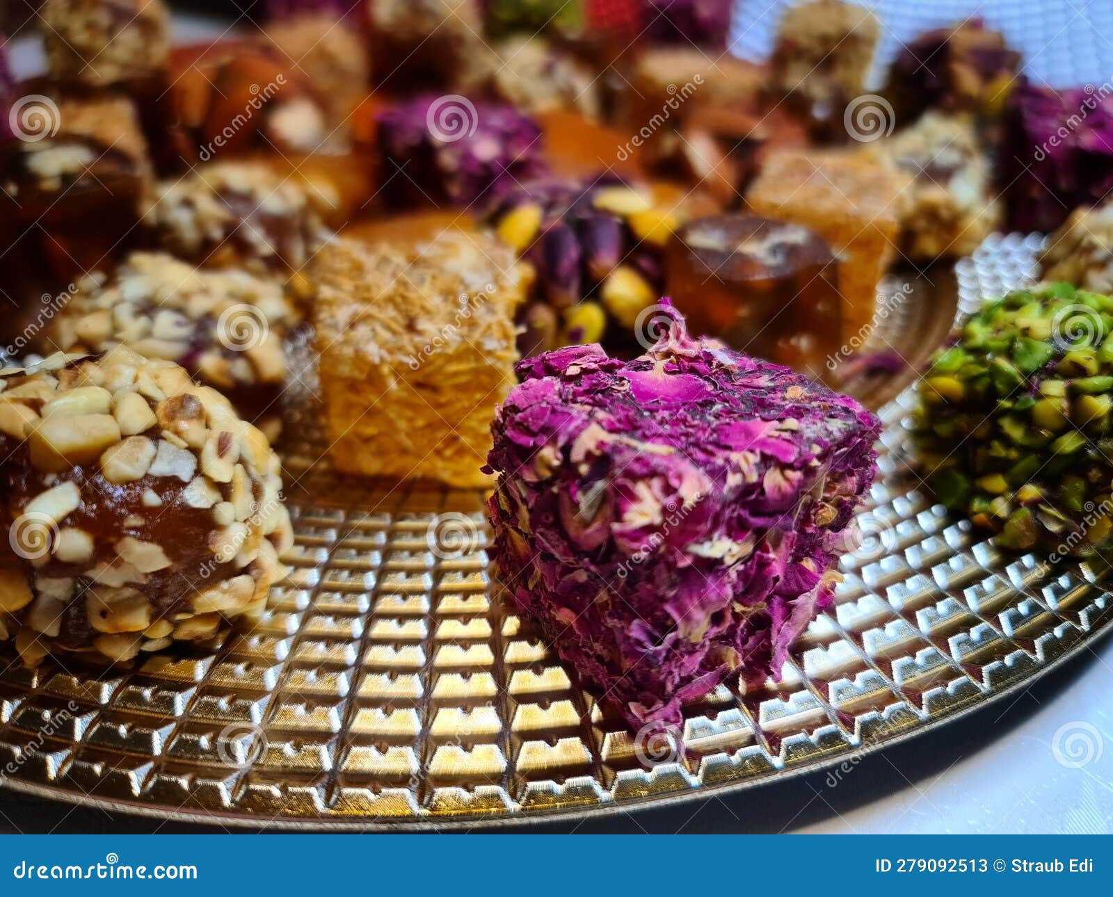 Turkish Delights on a Golden Plate Stock Image - Image of turkish ...