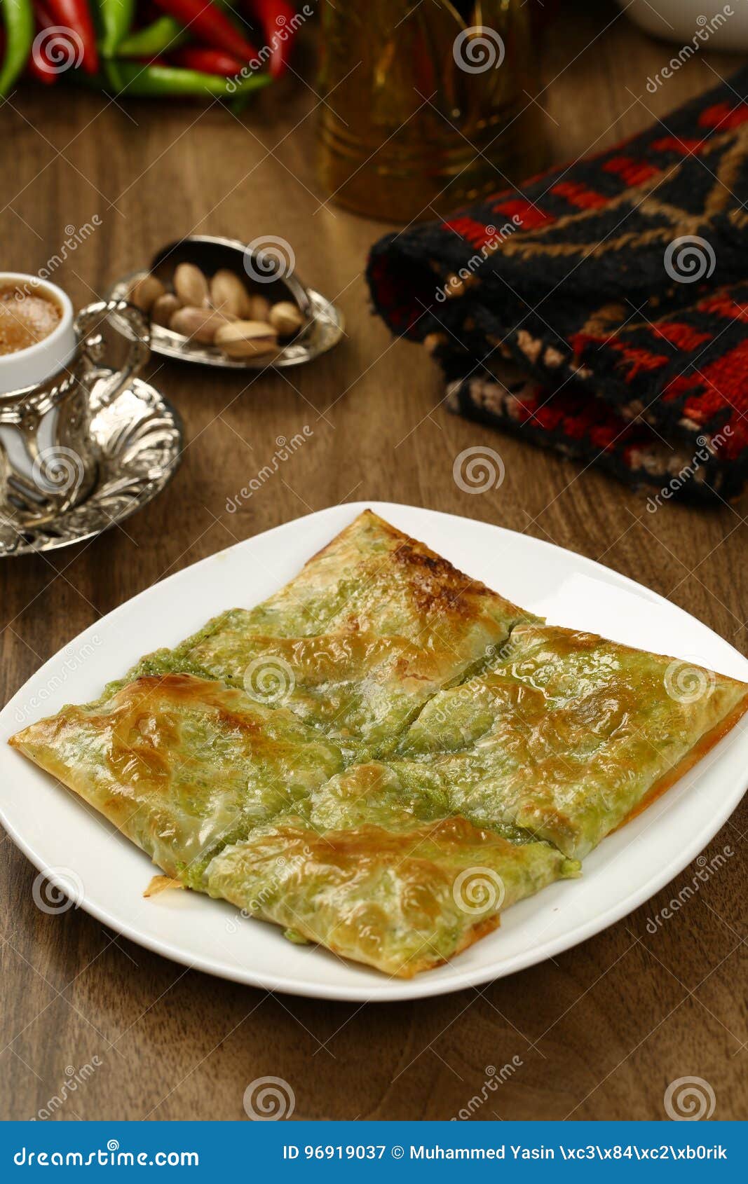 Turkish Dessert Katmer with Coffee Stock Image - Image of powder ...