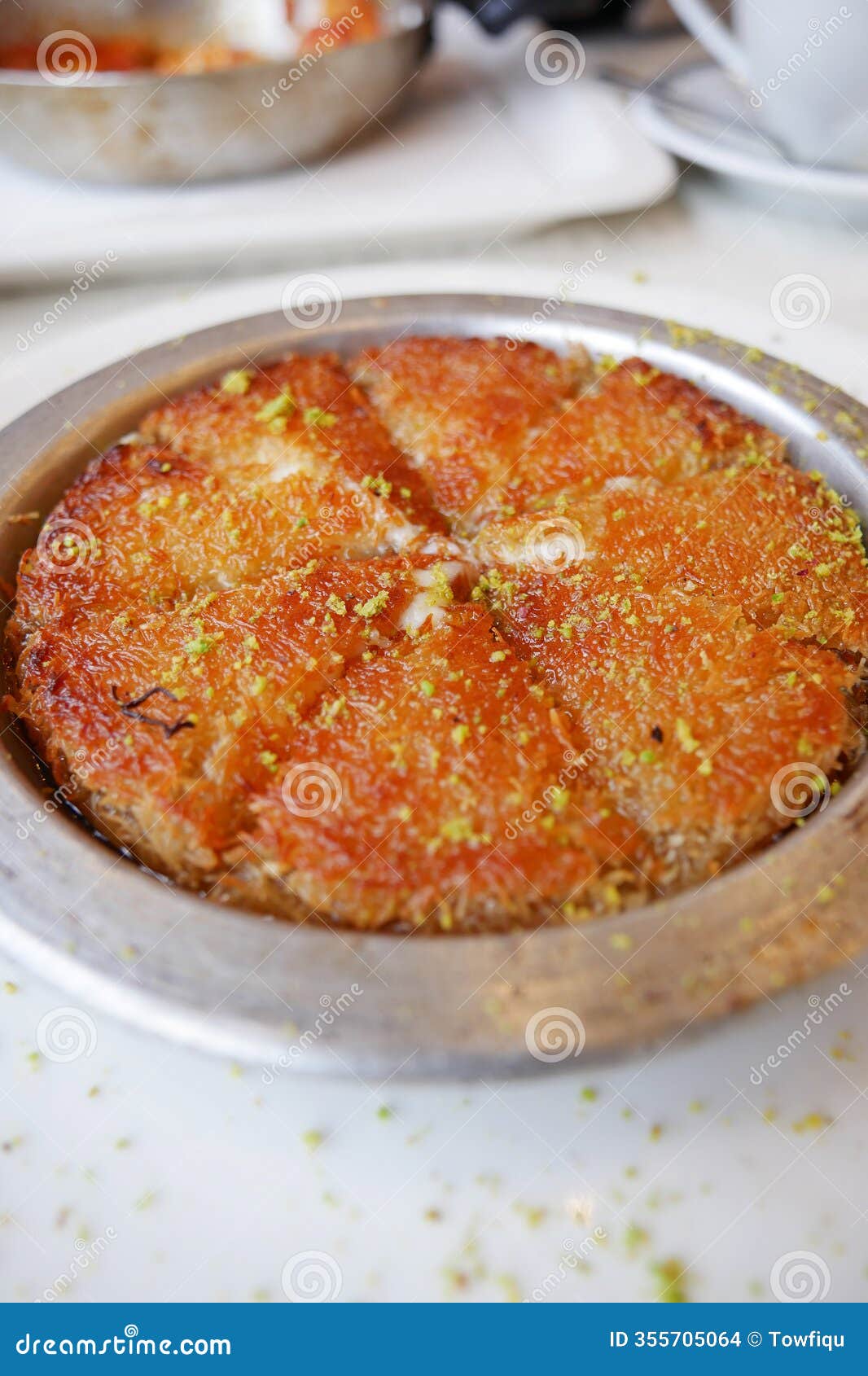 Turkish Dessert Kunefe, Kunafa, Kadayif with Pistachio Stock Photo ...