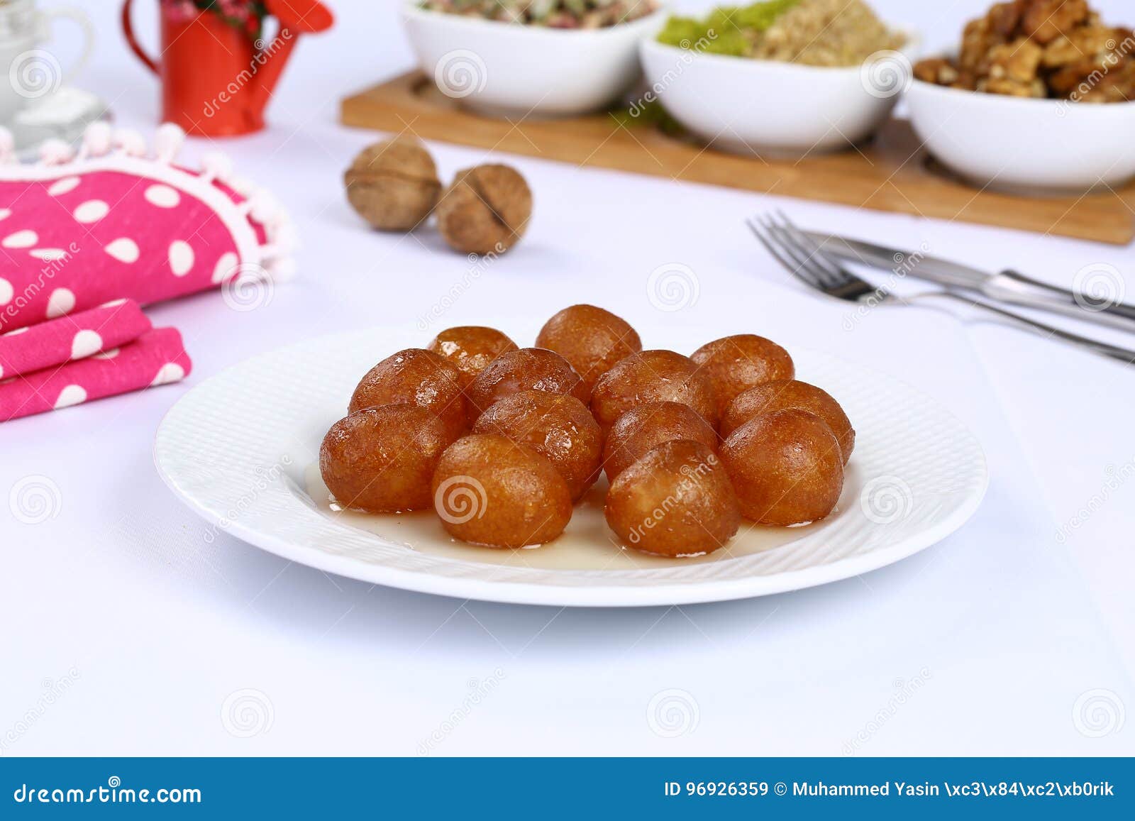 Turkish dessert Lokma stock image. Image of color, fork - 96926359