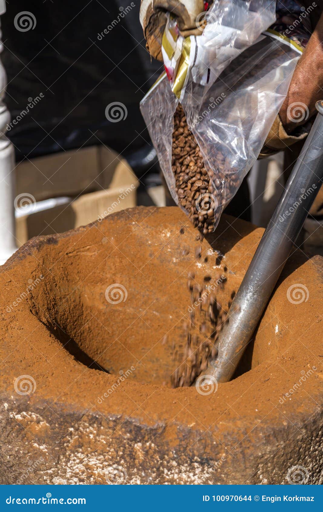 Turkish Dibek Coffee Grinded in a Large Stone Mortar Editorial Stock ...
