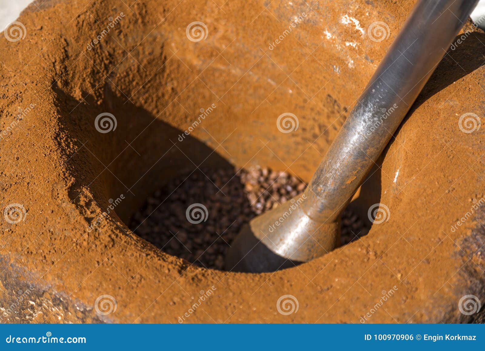 Turkish Dibek Coffee Grinded in a Large Stone Mortar Stock Photo ...