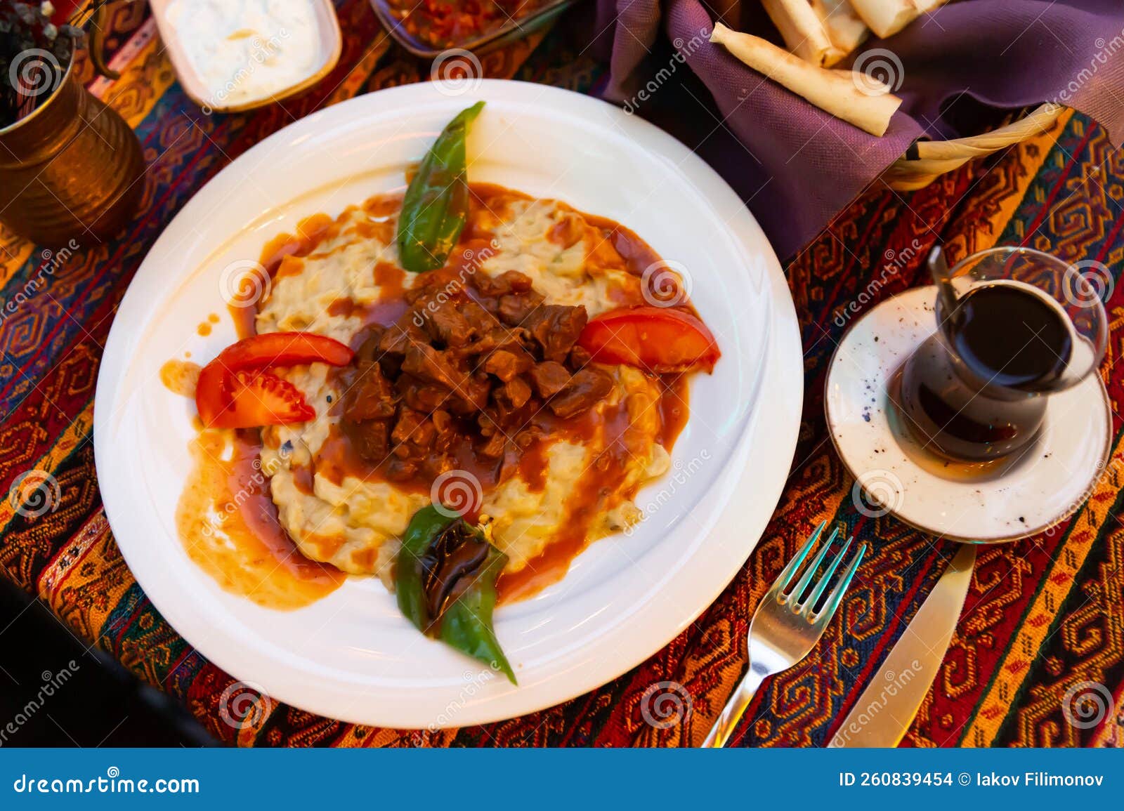 Hunkar Begendi. Turkish Braised Lamb and Eggplant Stock Photo - Image ...