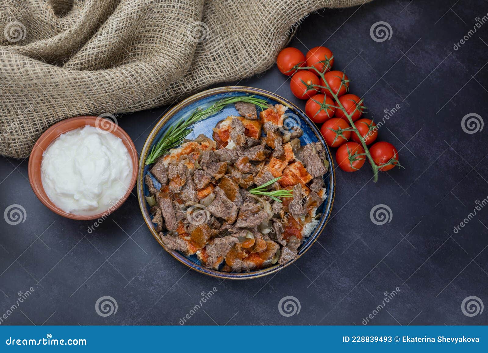 Turkish Dish Iskander Kebab of Veal with Lavash Stock Image - Image of ...