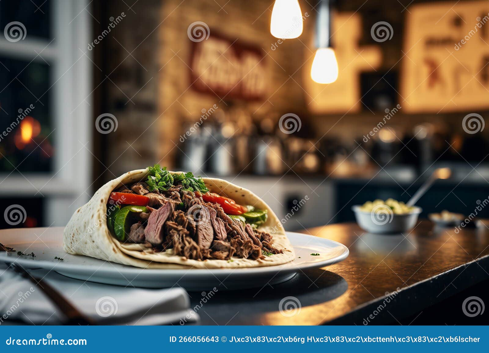 Turkish Doner Kebap Lies On A Table In A Restaurant Royalty-Free Stock ...