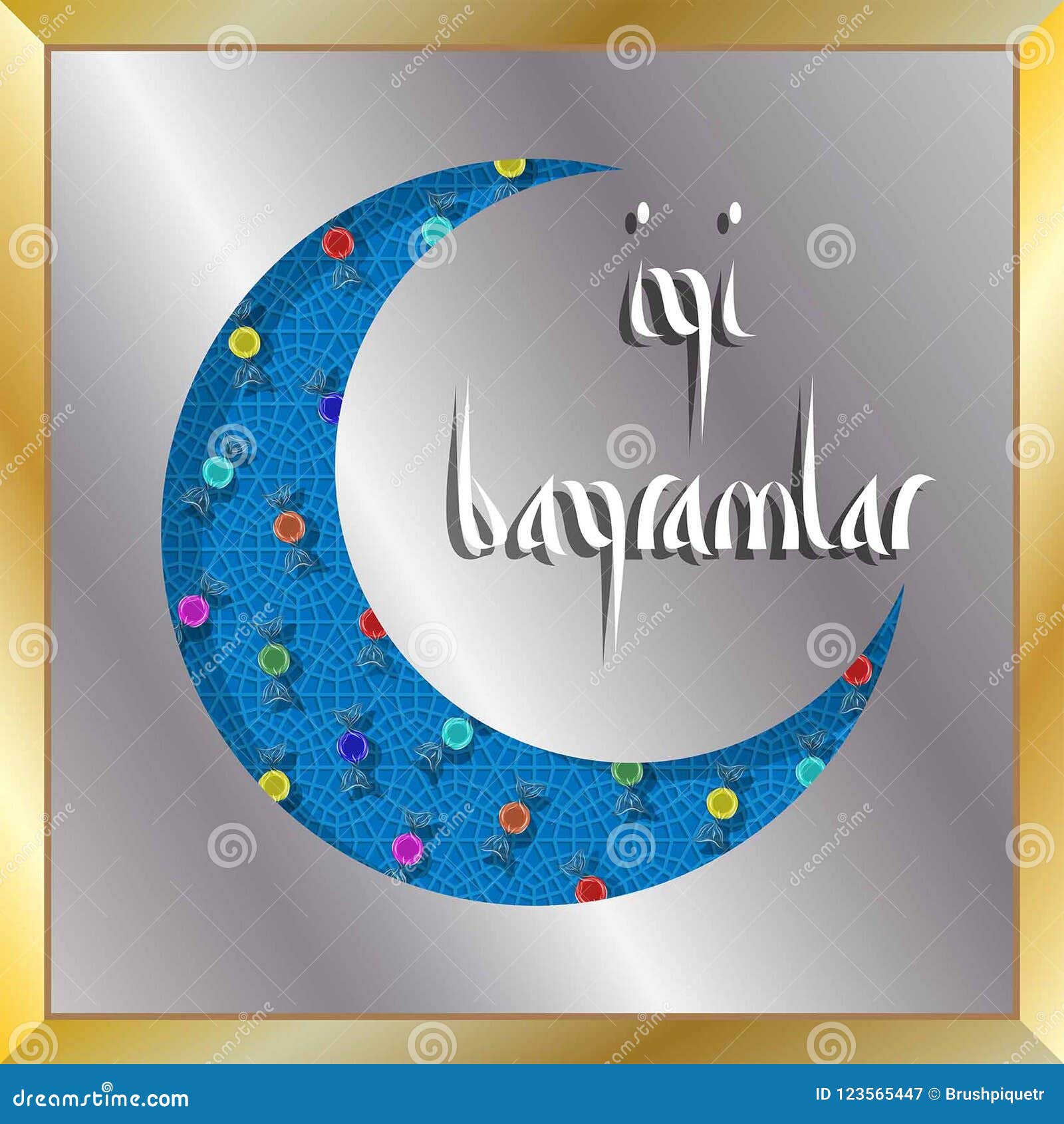 Turkish Eid Greeting with Crescent Moon and Candies for Muslim H Stock ...