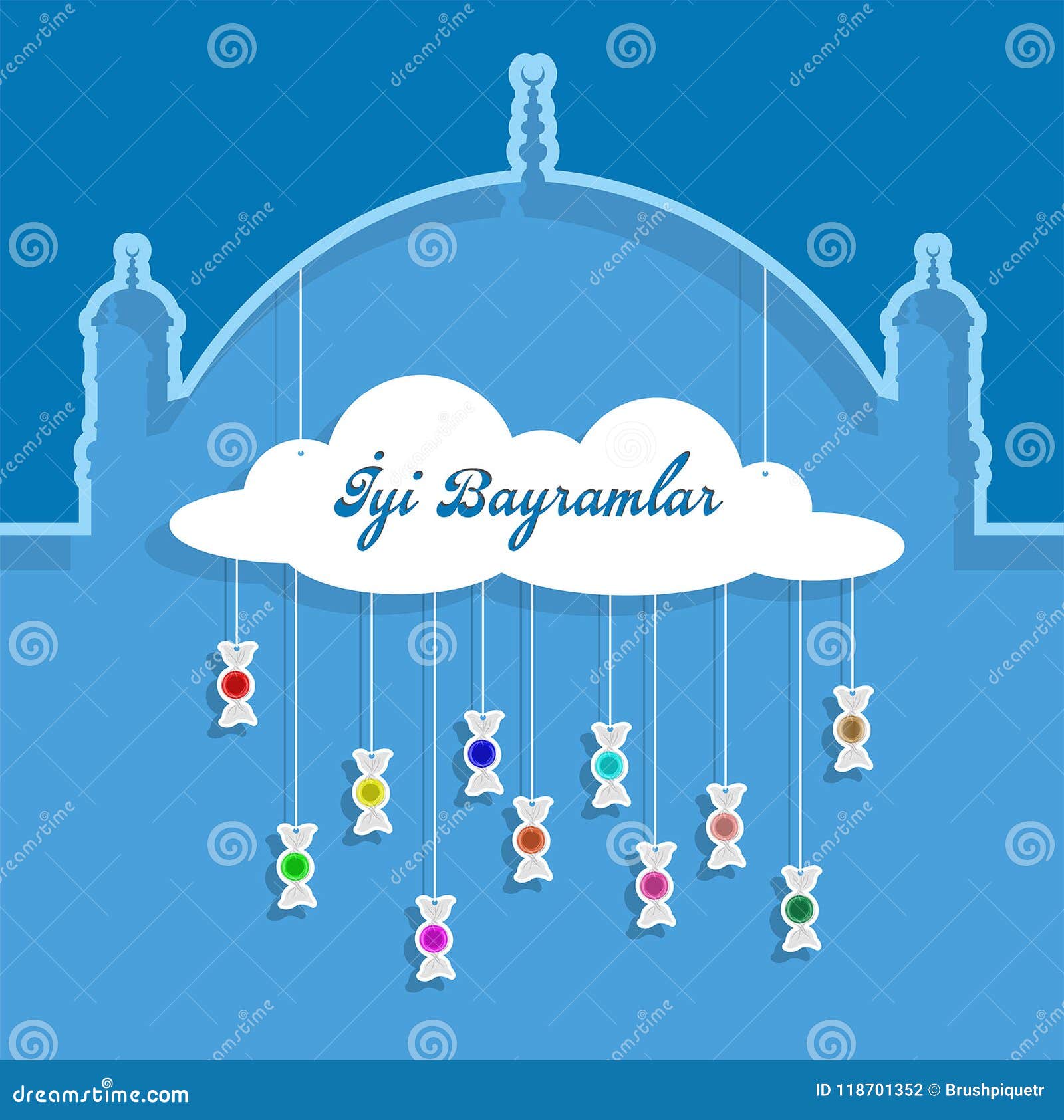 Turkish Eid Greeting with Paper Cut Out Bonbons Stock Vector ...